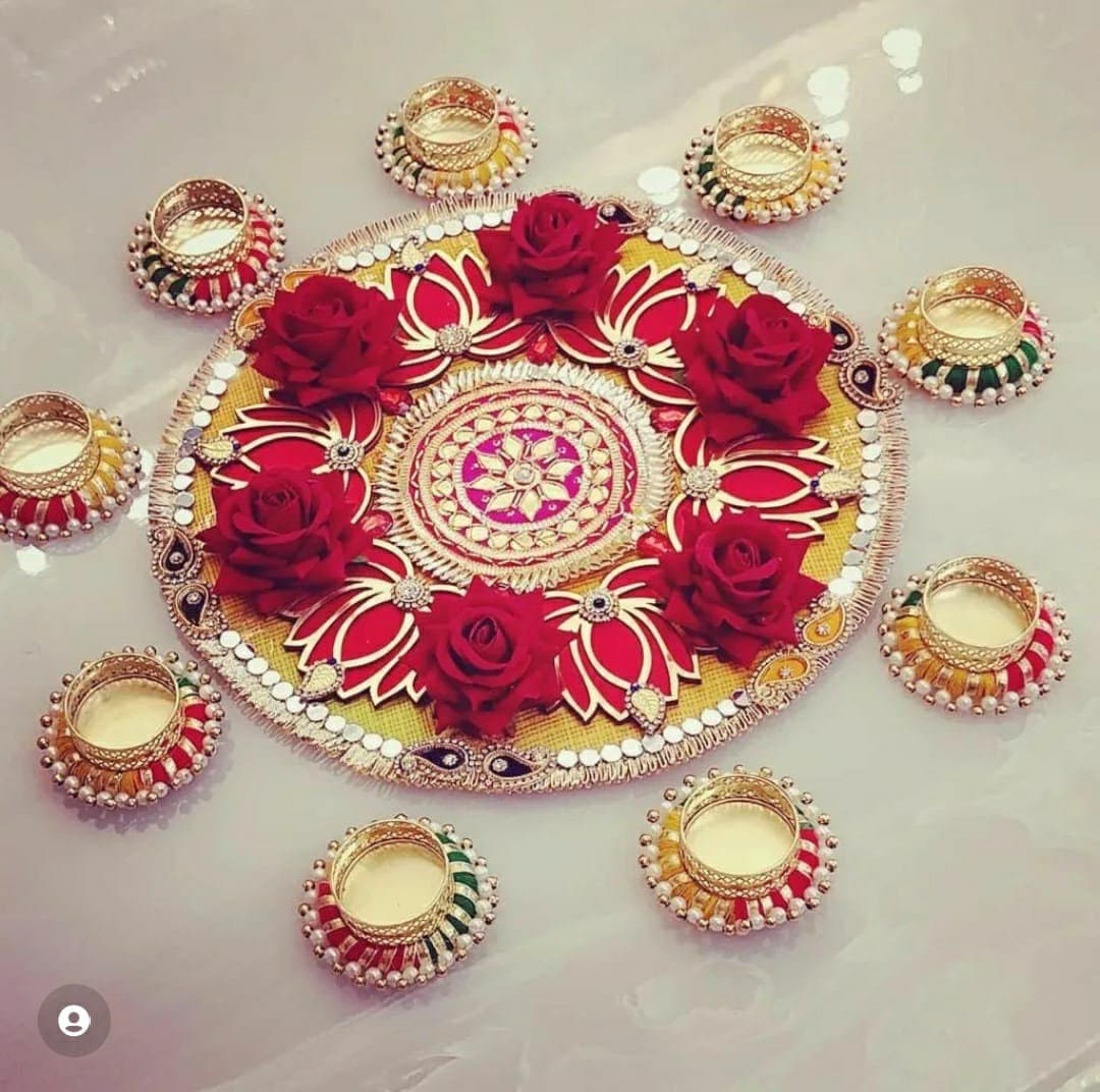 Handmade Rangoli Set | Diwali Decoration | Tealight Candle Holder ...