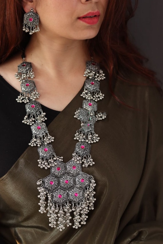 Oxidised Indian Jewelry Handmade Boho Tribal Long Necklace Ethnic Jewellery Oxidised Pakistani German Silver Jewelry Gift for Woman Etsy
