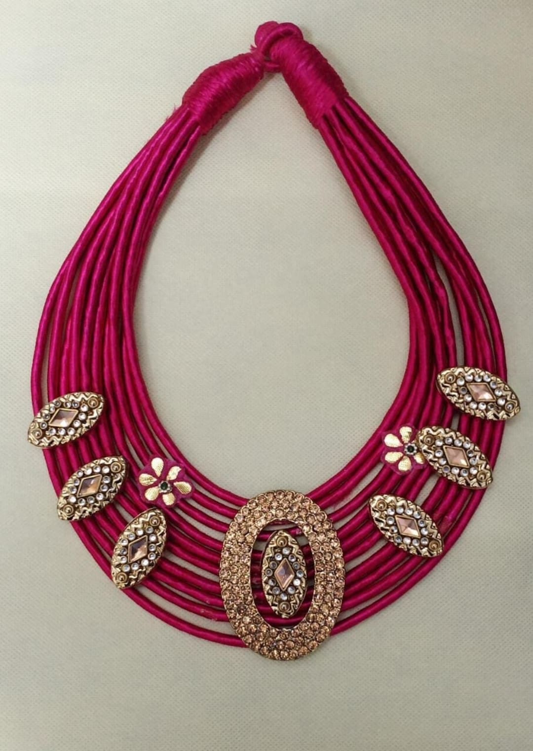 Kundan Jute Pink Necklace | Multilayered Hemp Jewelry | Statement Jute ...
