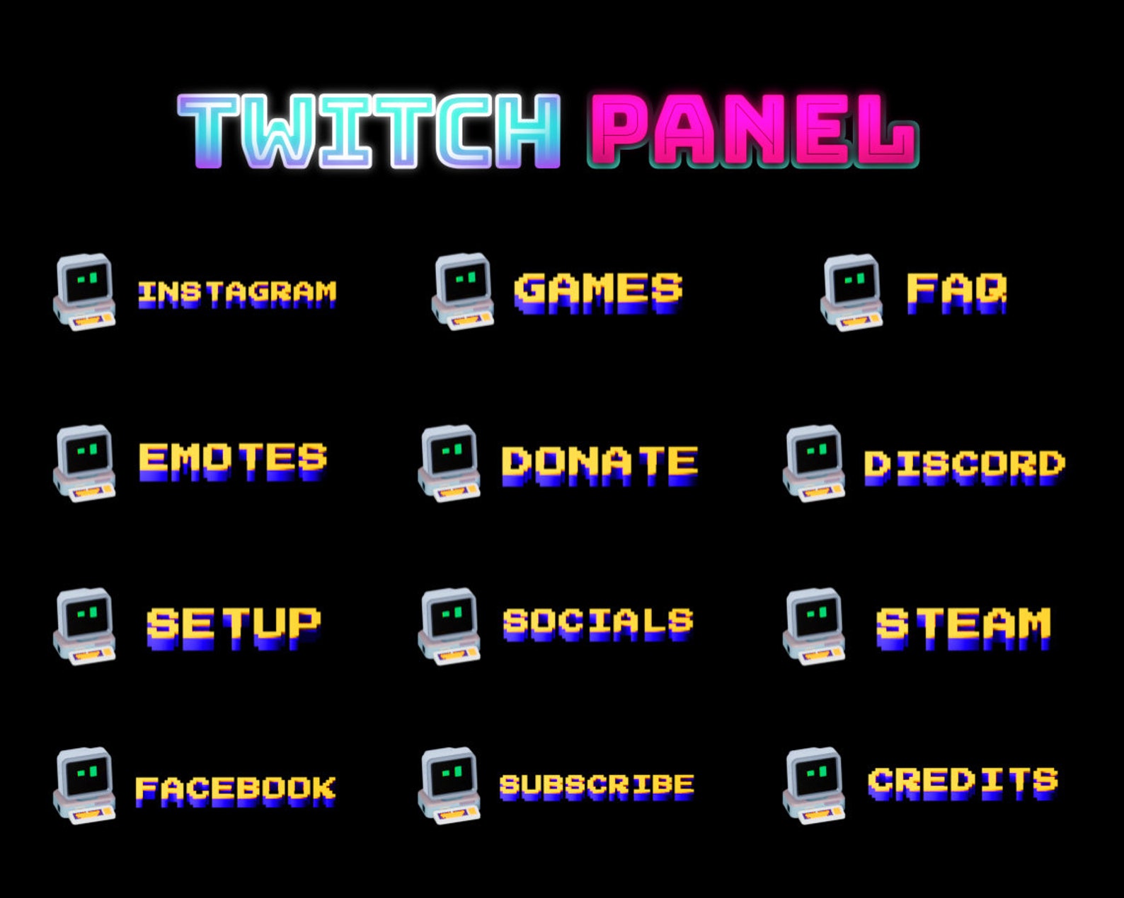 Cute Computer Twitch Banner and Panels, Custom Twitch Panels, Twitch ...