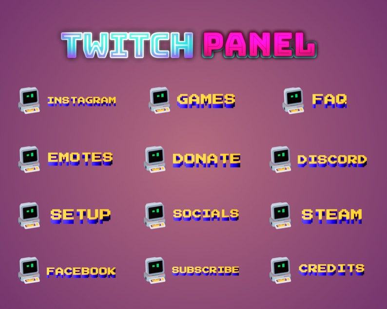 Cute Computer Twitch Banner and Panels, Custom Twitch Panels, Twitch ...