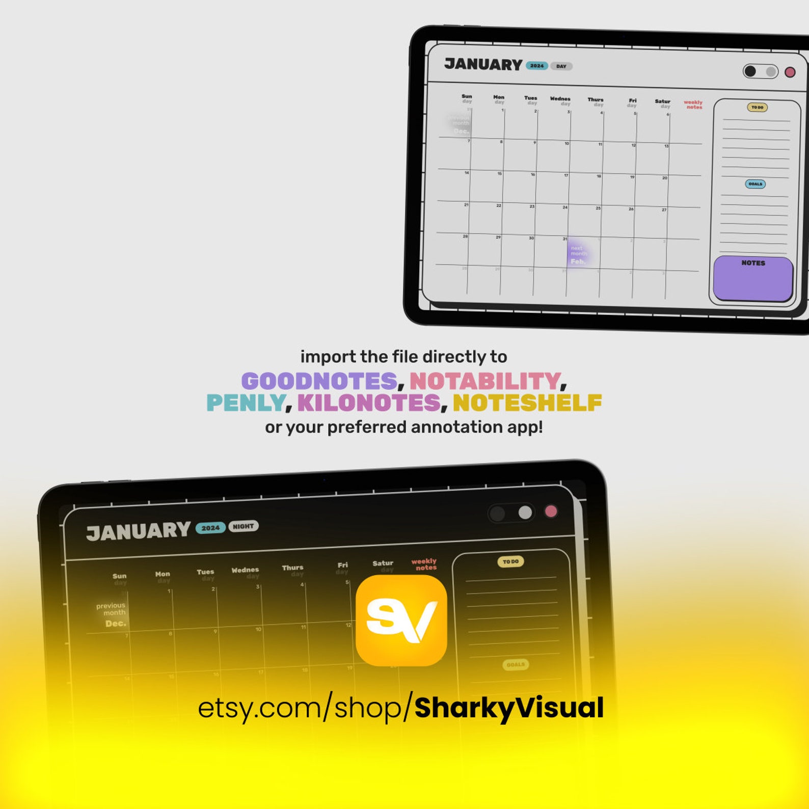 Monthly Digital Planner Template for iPad and PDF Annotation App ...