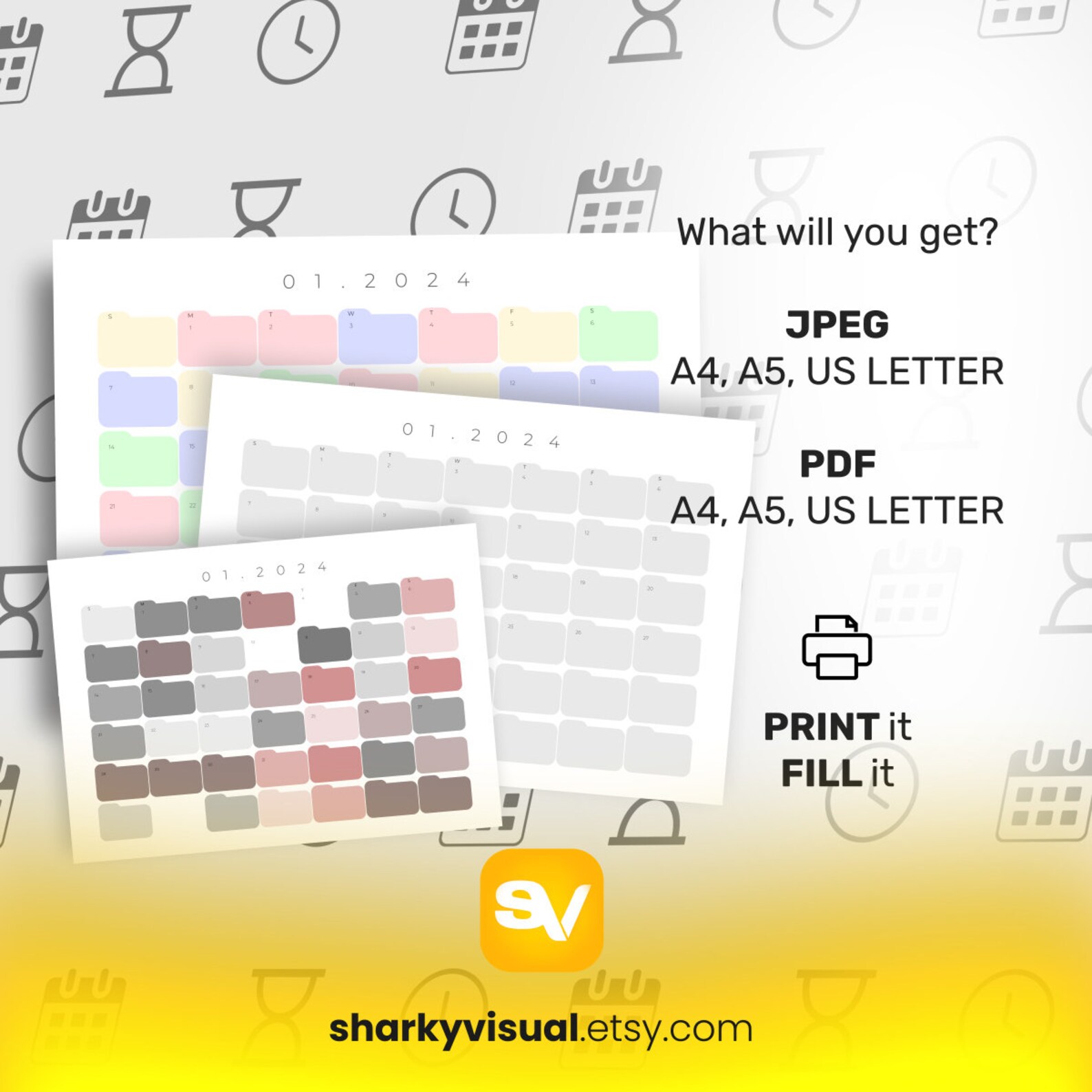 Printable Minimalist Calendar 2024, Monthly Planner, A4 Letter A3 ...