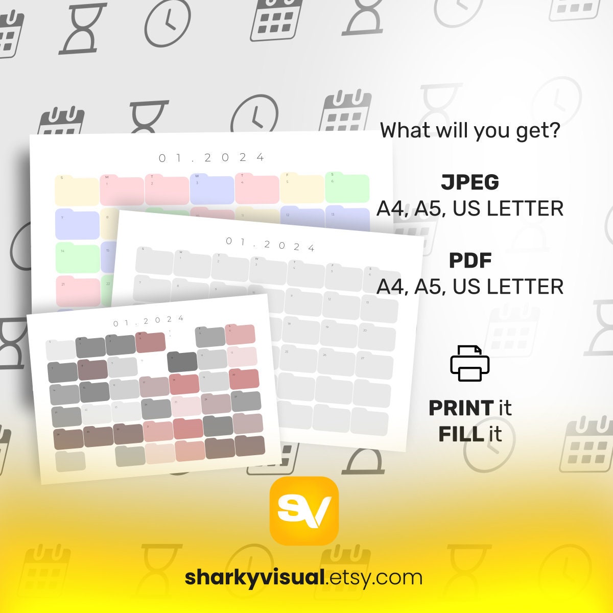 Printable Minimalist Calendar 2024, Monthly Planner, A4 Letter A3 ...