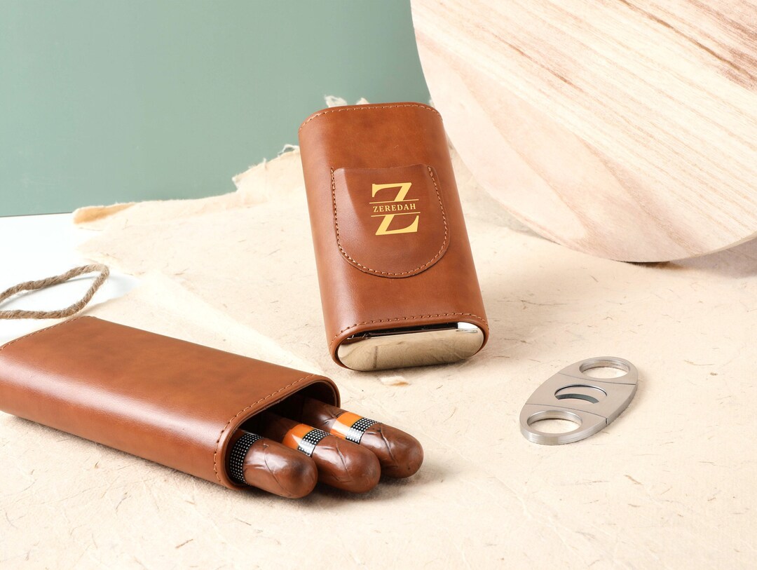 Custom Cigar Case Leather Cigar Travel Case With Cutter - Etsy