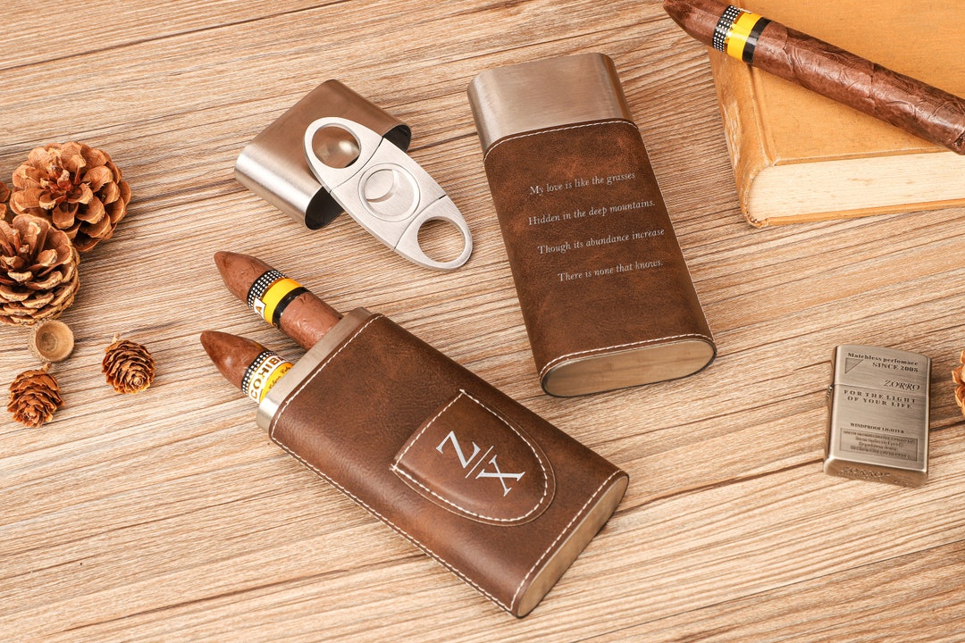 Custom Cigar Case, Personalized Travel Cigar Case With Cigar Cutter ...
