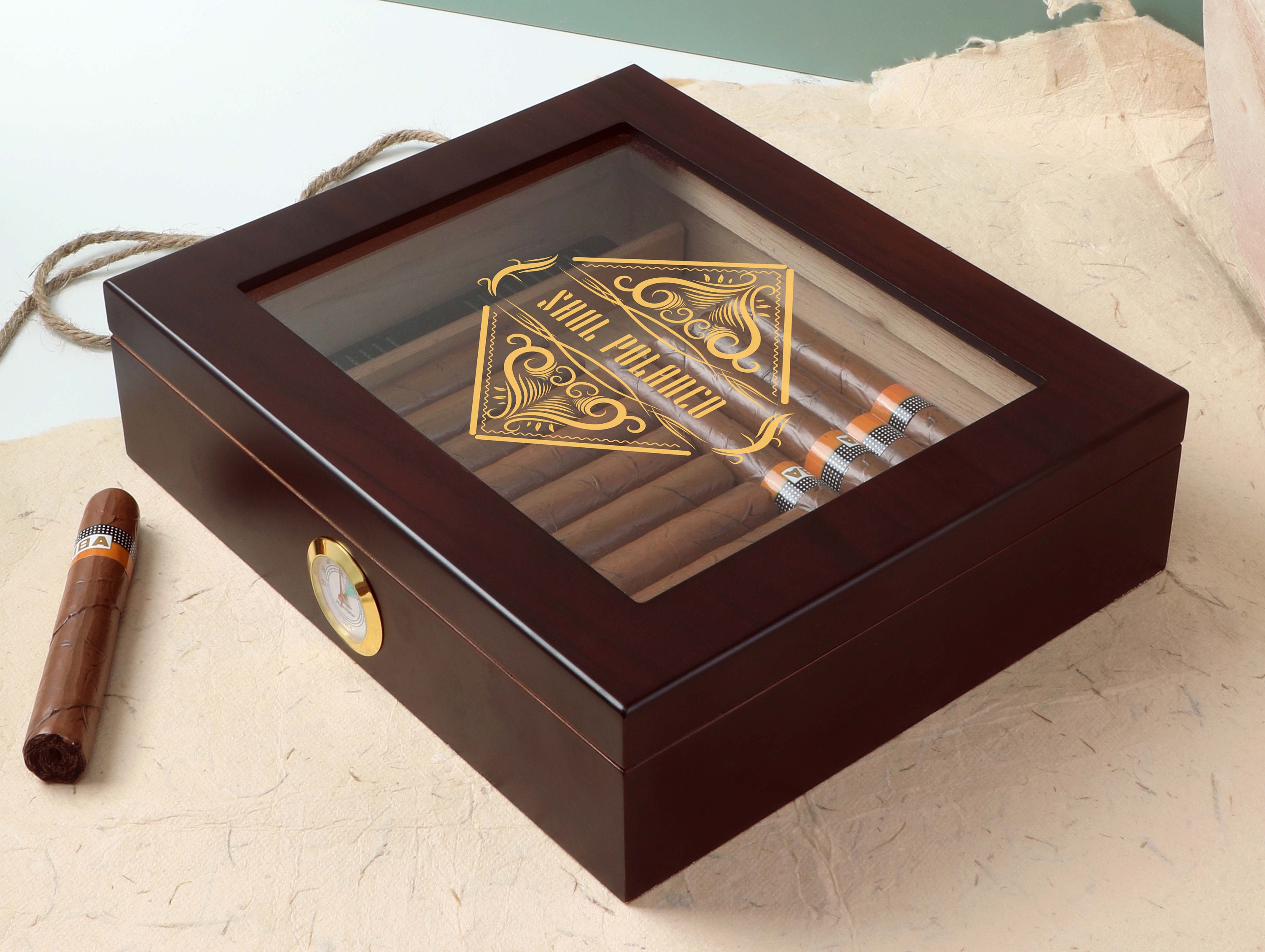 Custom Monogram Glass Top Cigar Humidor Box Engraved Cigar - Etsy