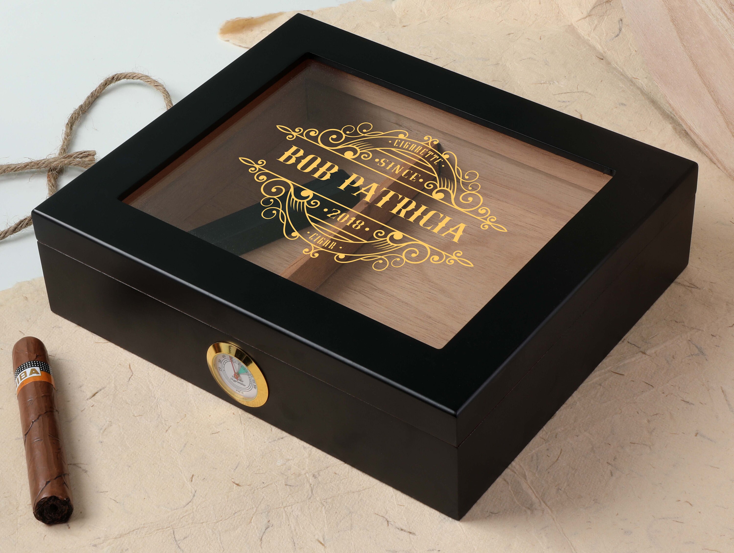 Engraved Glass Top Cigar Humidor Box Personalized Cigar Box - Etsy UK