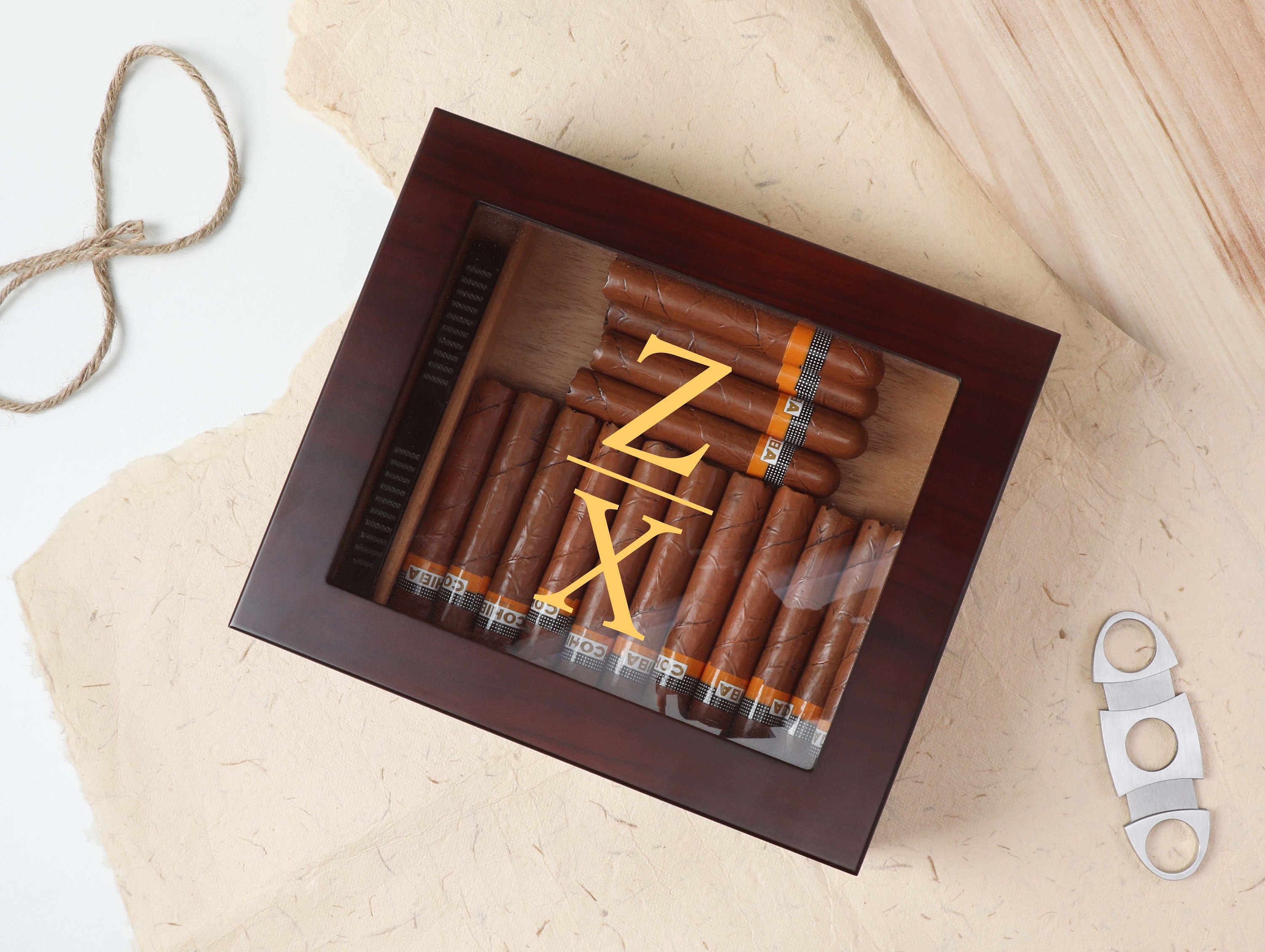 Custom Monogram Glass Top Cigar Humidor Box Engraved Cigar - Etsy