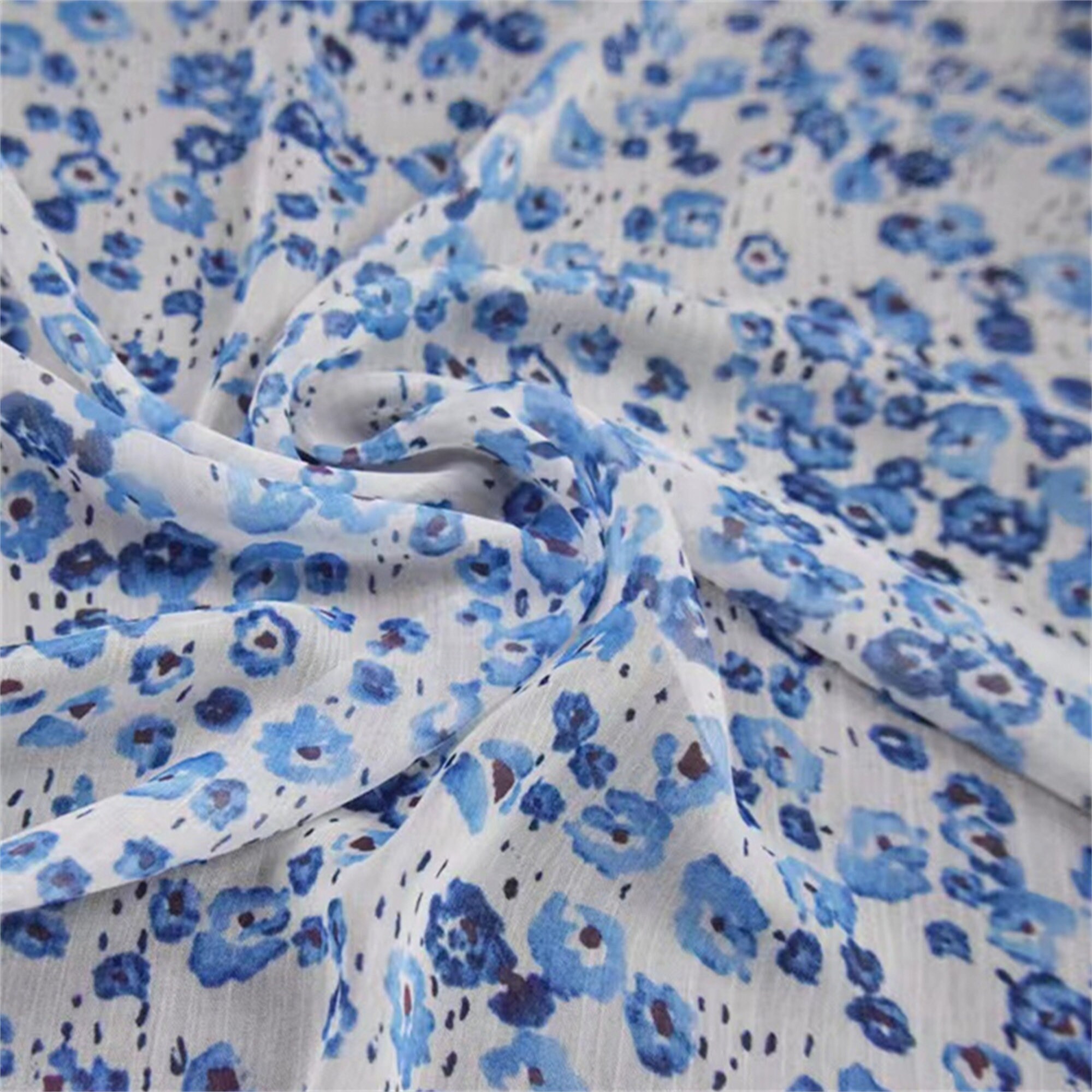 Blue Floral Chiffon Fabric Blue Chiffon Fabric by the Yard - Etsy