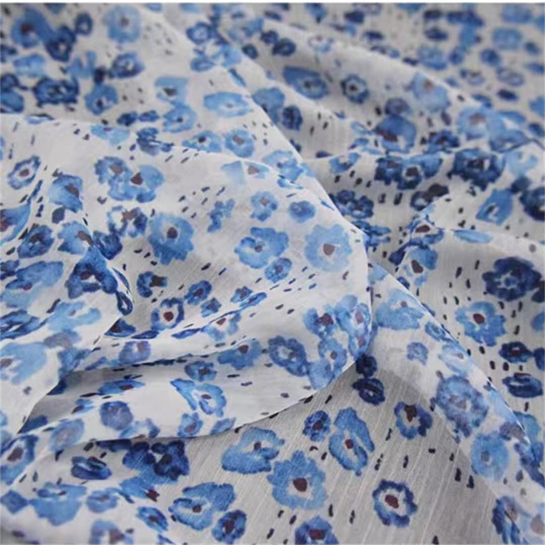 Blue Floral Chiffon Fabric, Blue Chiffon Fabric by the Yard, DIY Dress ...
