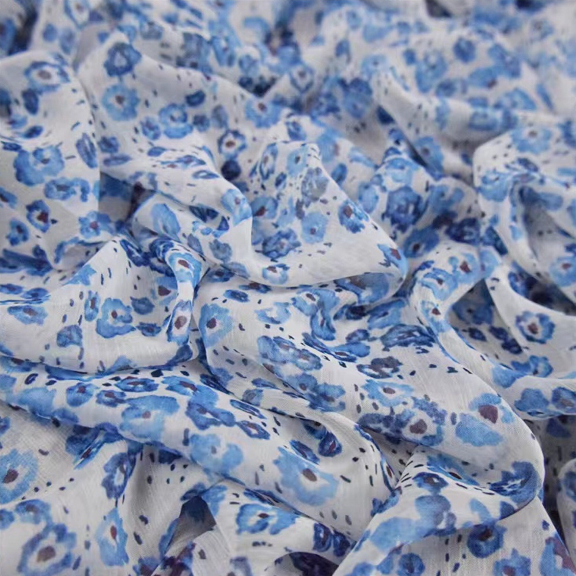 Blue Floral Chiffon Fabric Blue Chiffon Fabric by the Yard - Etsy