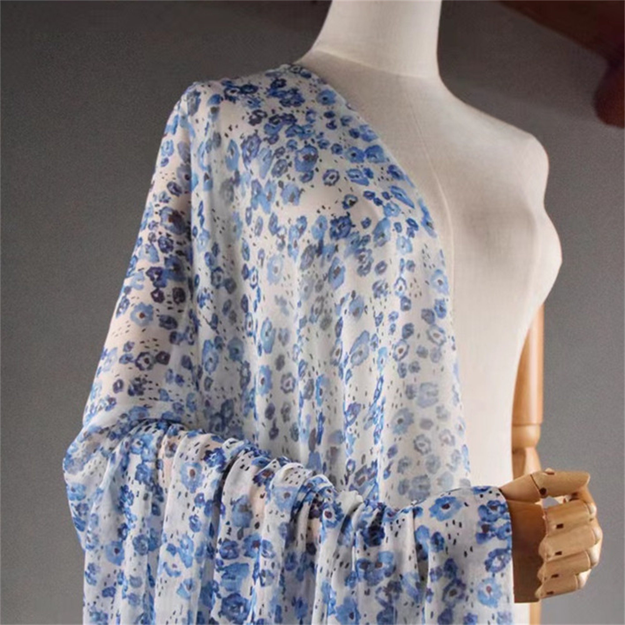 Blue Floral Chiffon Fabric Blue Chiffon Fabric by the Yard - Etsy