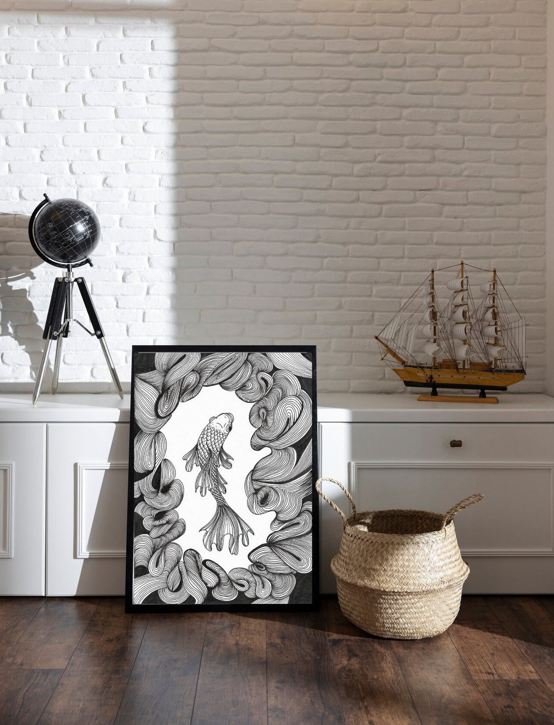 Koi Fish Fine Line Printable Art Poster - Etsy