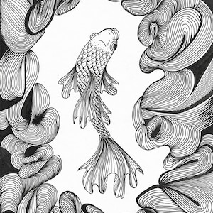 Koi Fish Fine Line Printable Art Poster - Etsy