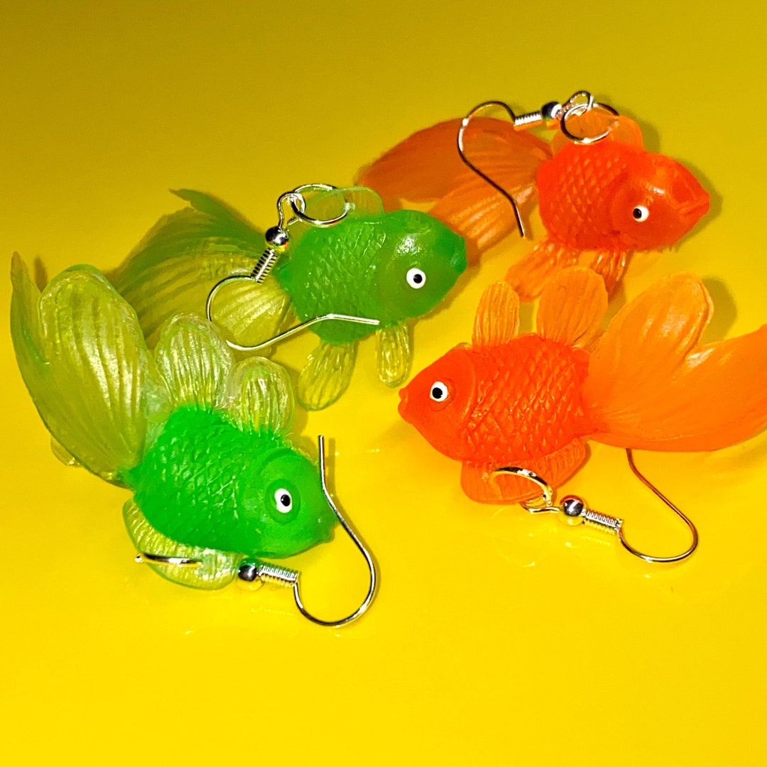 Y2k Rubber Arcade Goldfish Toy Earrings - Etsy