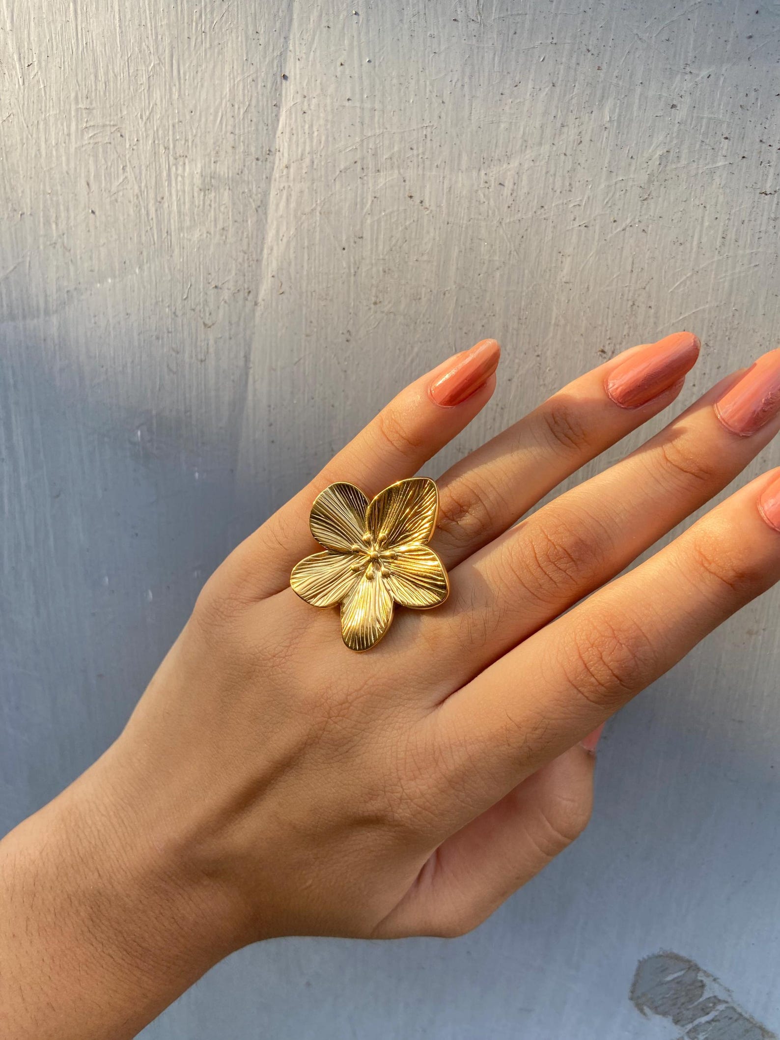 18k Gold Plated Flower Ring, Bold Statement Ring, Hibiscus Ring ...