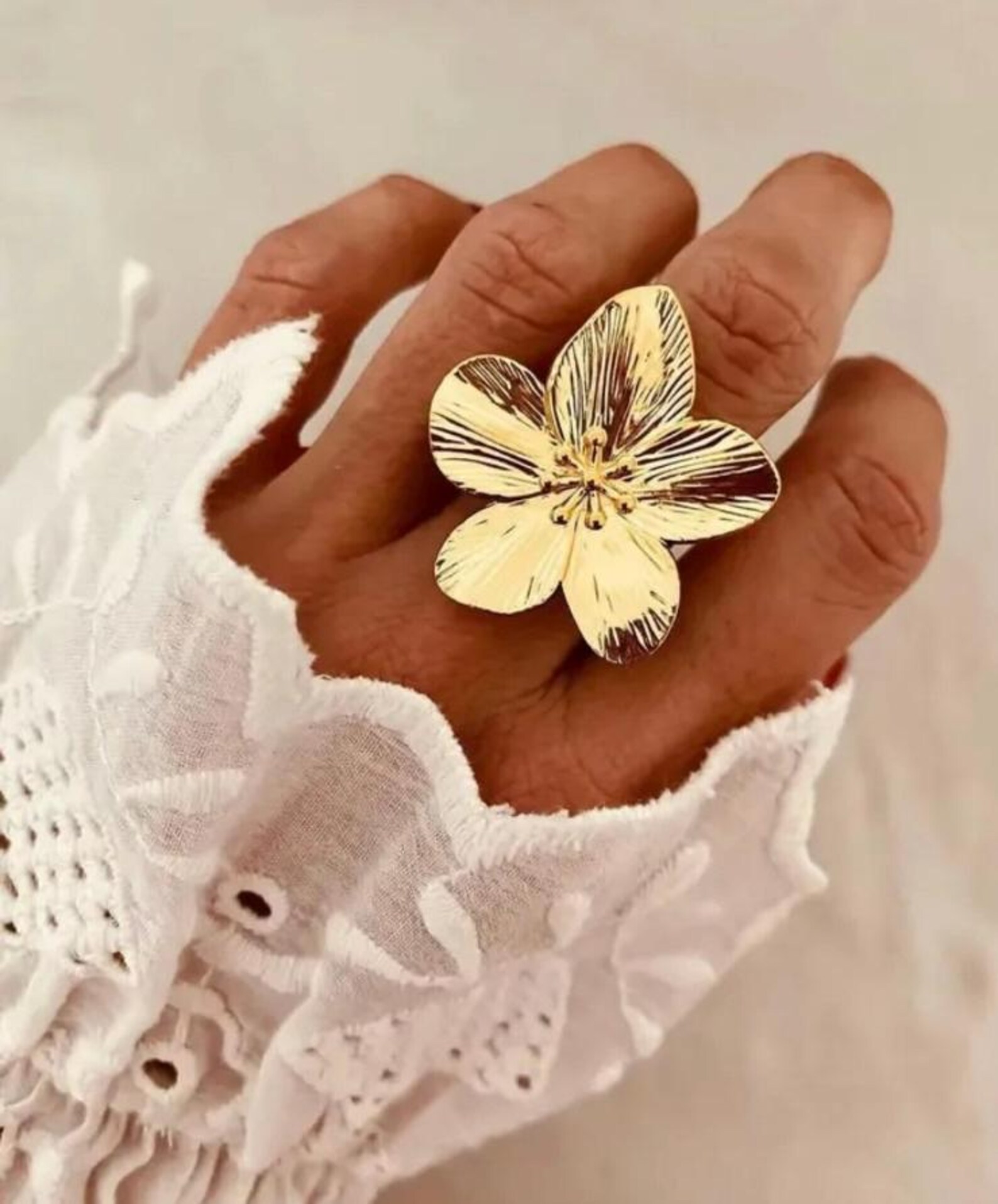18k Gold Plated Flower Ring, Bold Statement Ring, Hibiscus Ring ...