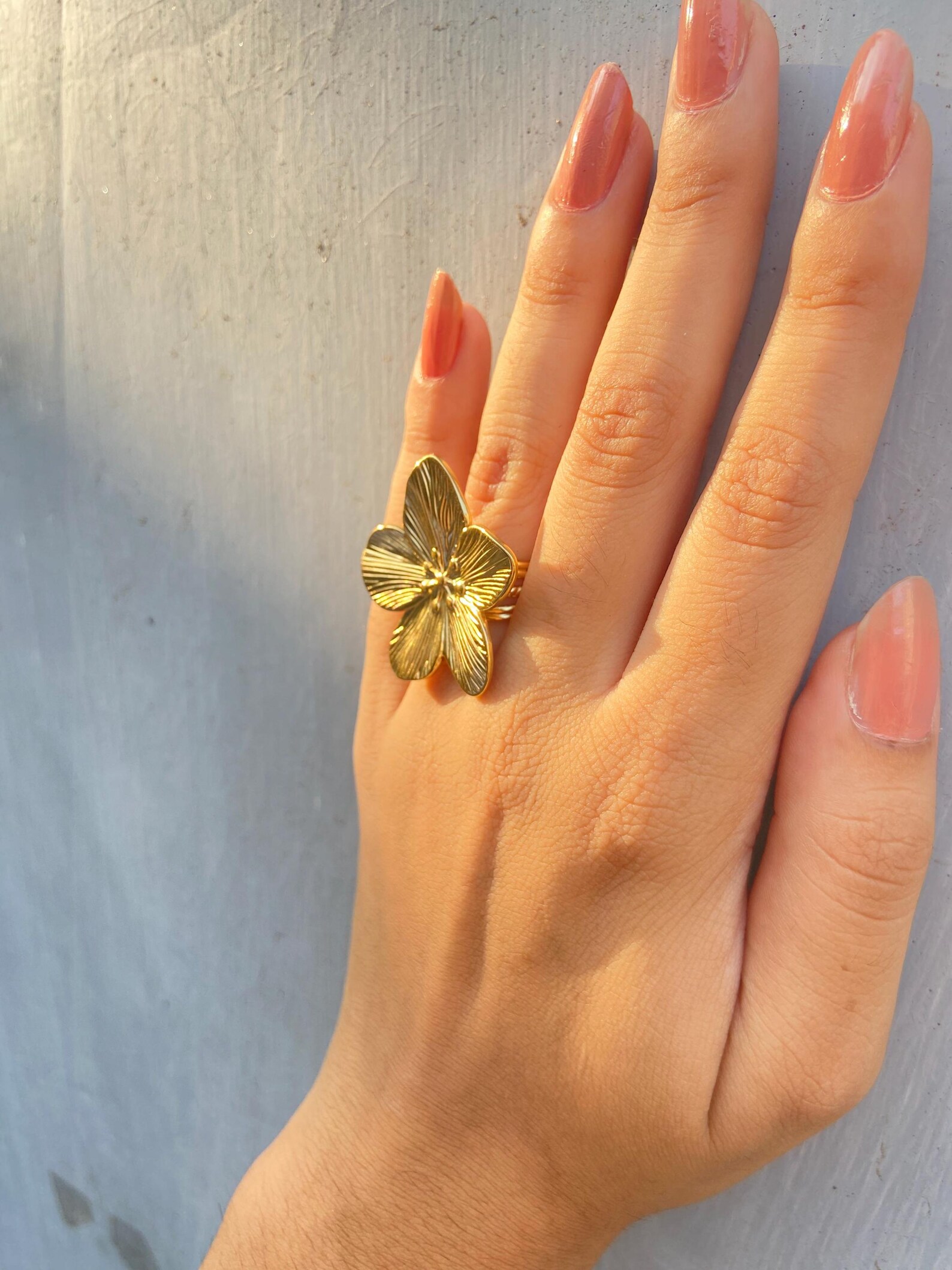 18k Gold Plated Flower Ring, Bold Statement Ring, Hibiscus Ring ...