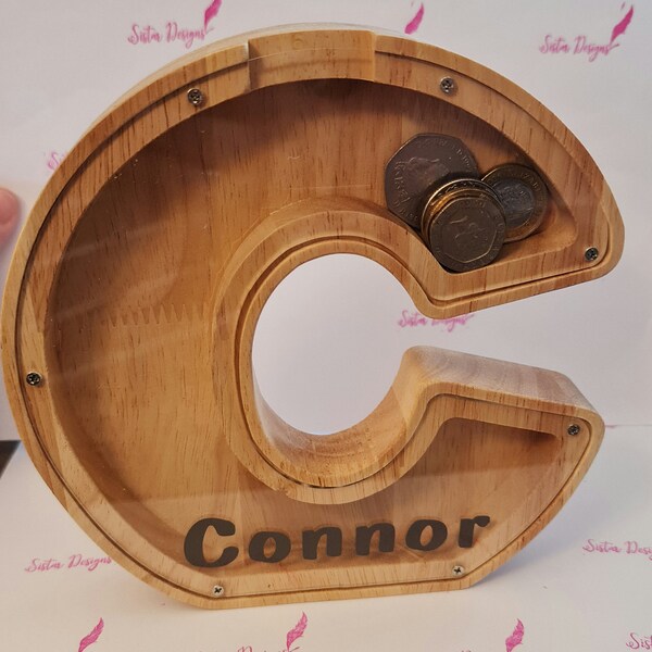 Wooden Letter Money Box - Etsy UK