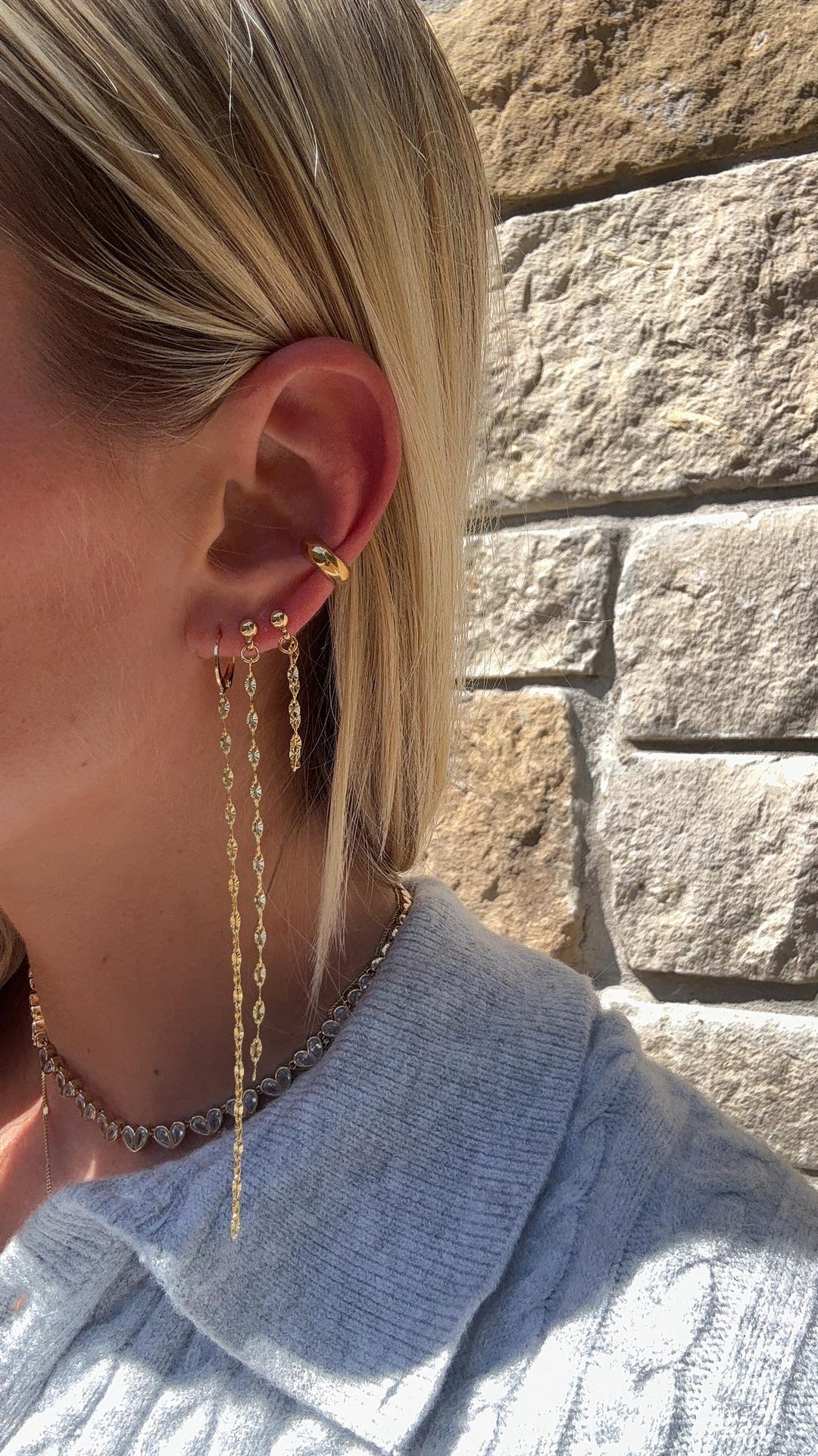 Gold Duster Earrings, Chain Drop Earrings Studs Huggies, Minimalist ...