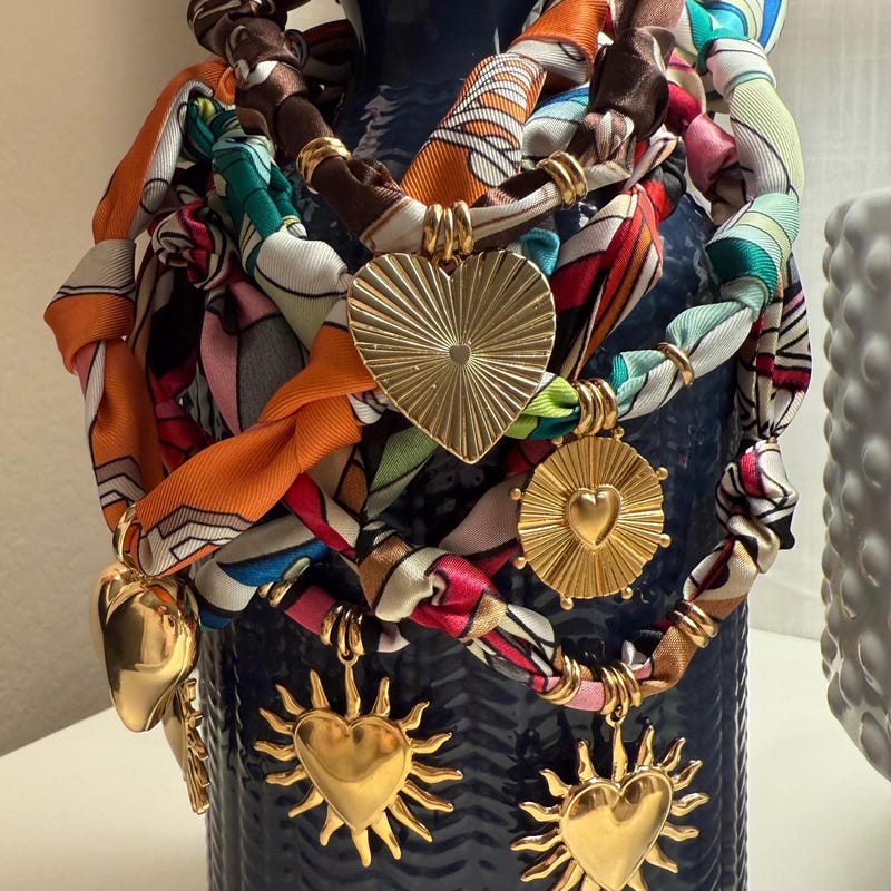 Scarf Necklace With Charm - Etsy