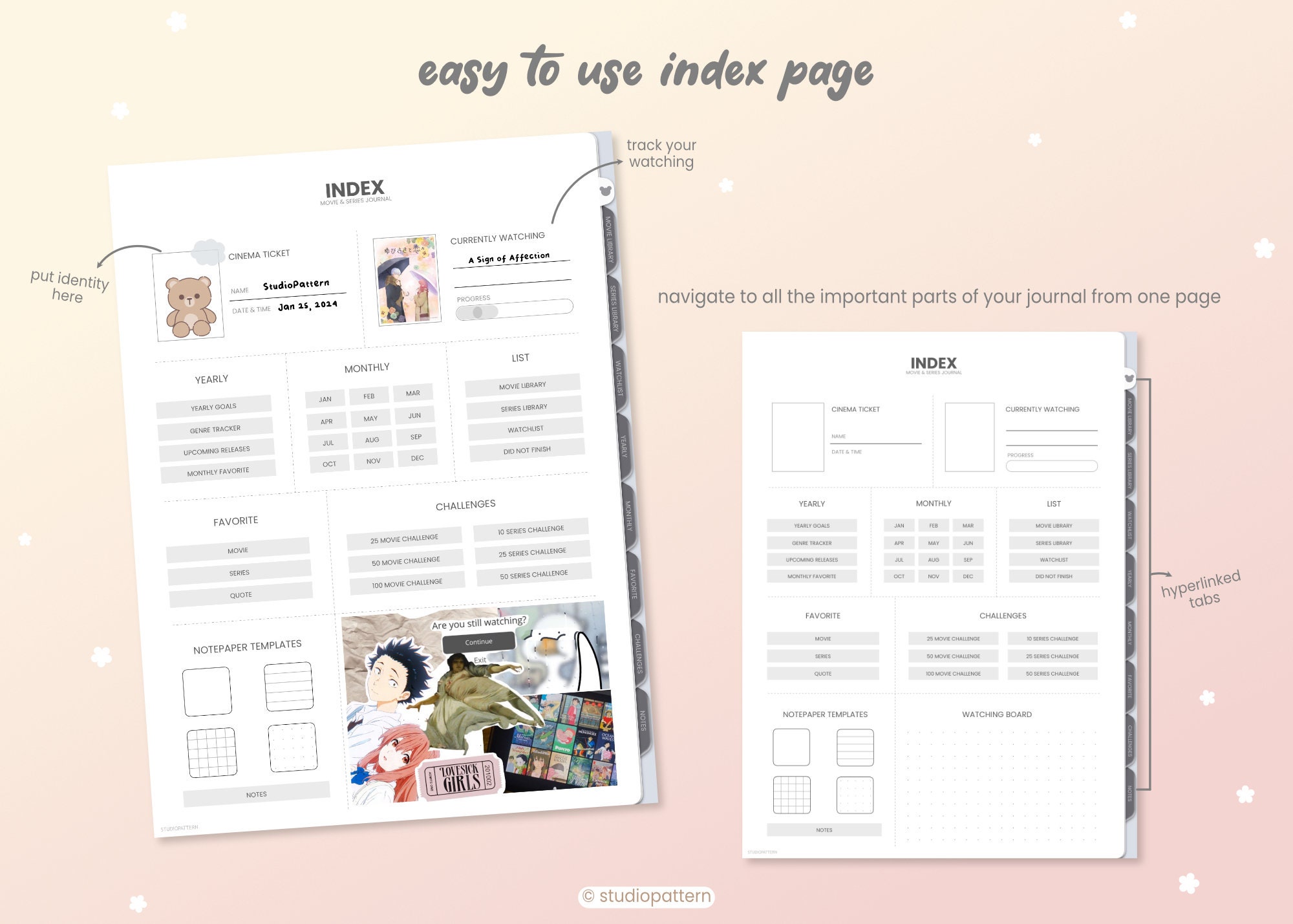 Digital Movie and Series Journal Watching Hypelinked Journal Goodnotes ...