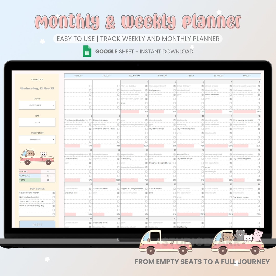 Monthly Weekly Planner Template: Google Sheets (digital Download) - Etsy