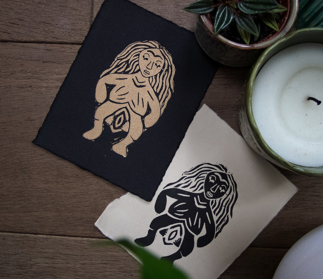 Sheela Na Gig Original Linocut Print Version 2, Goddess Art Hand ...