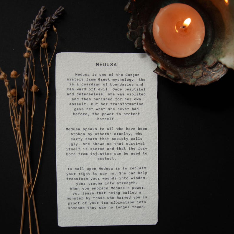 Medusa, Greek Myths Oracle Cards | Goddess Handmade Linocut Art, Eco ...
