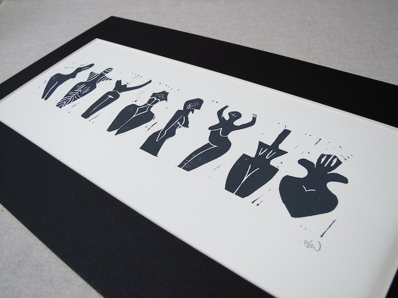 THE DANCING GODDESSES | Prehistoric Goddesses | Original Linocut Print ...
