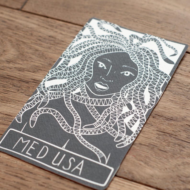 Medusa, Greek Myths Oracle Cards | Goddess Handmade Linocut Art, Eco ...