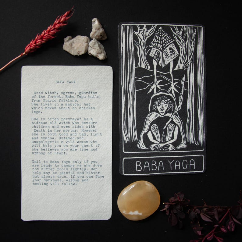 Baba Yaga Altar Card | Goddess Oracle Card | Handmade Linocut Art, Eco ...