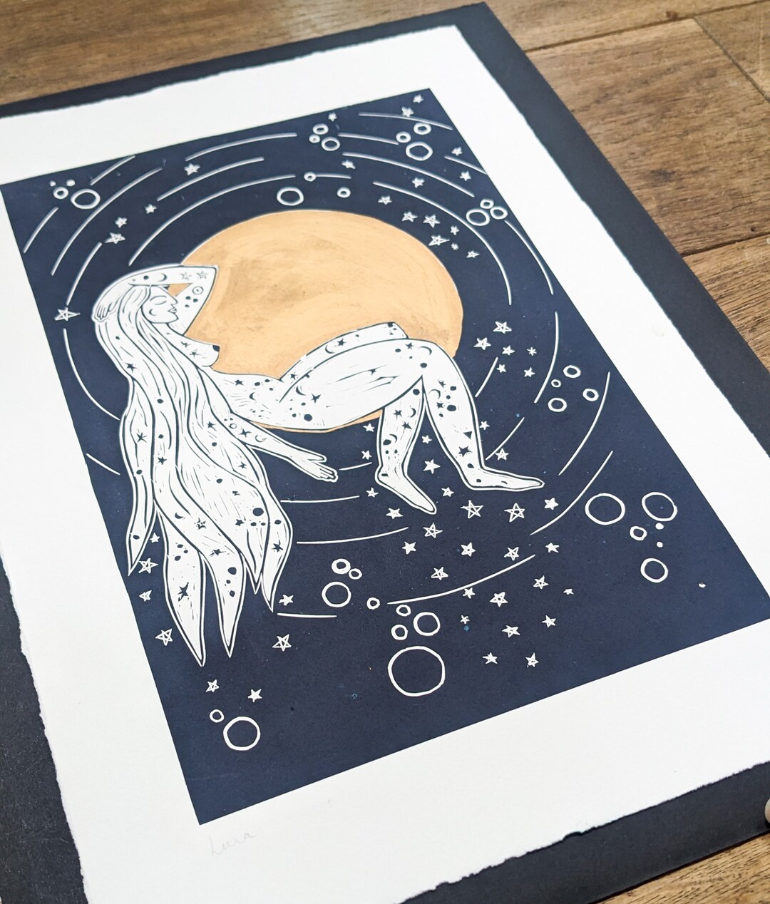 Luna Roman Goddess Print | Moon Goddess Art | Original Linocut Print ...
