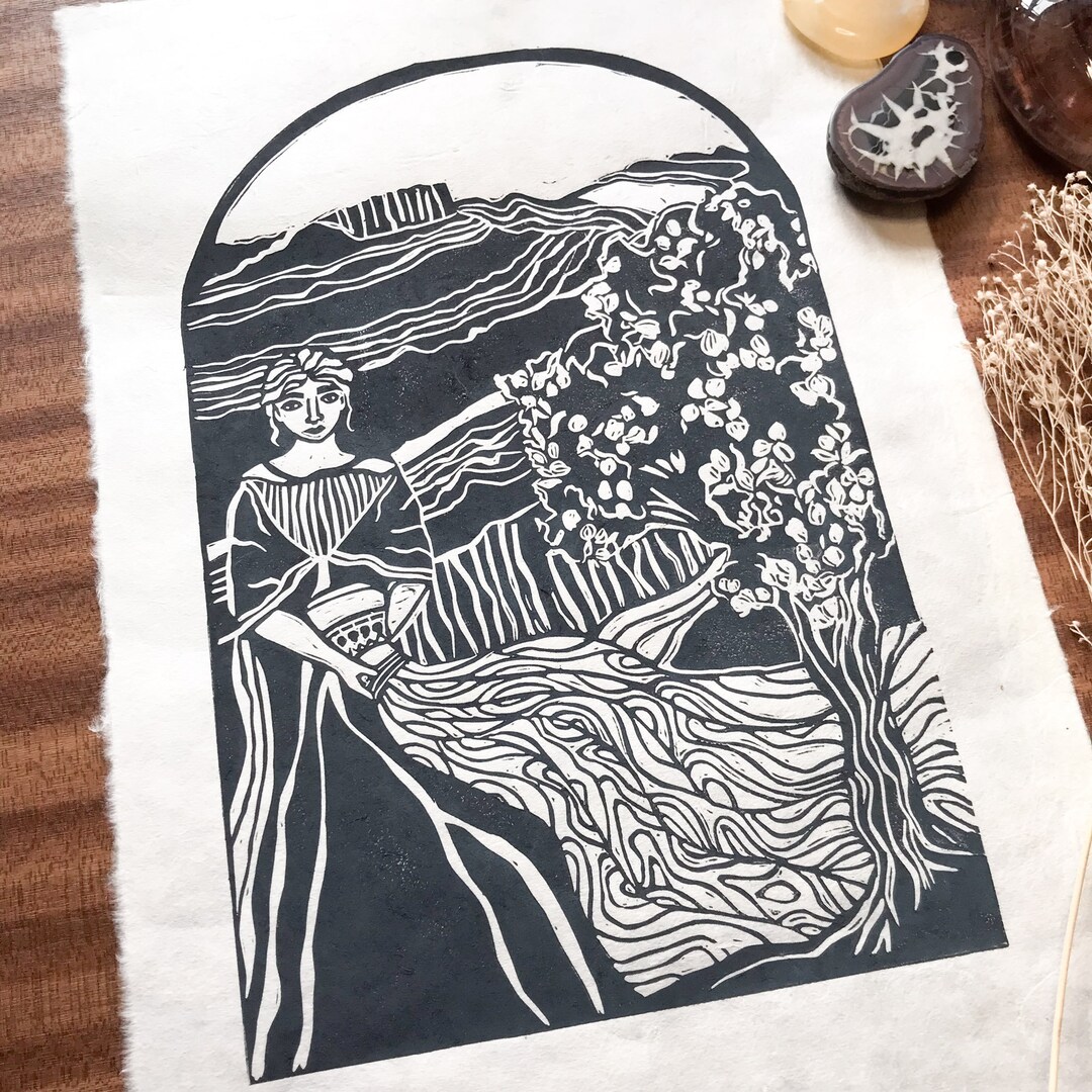 Goddess Anahit Original Linocut Print, Armenian Fertility Goddess, Hand ...