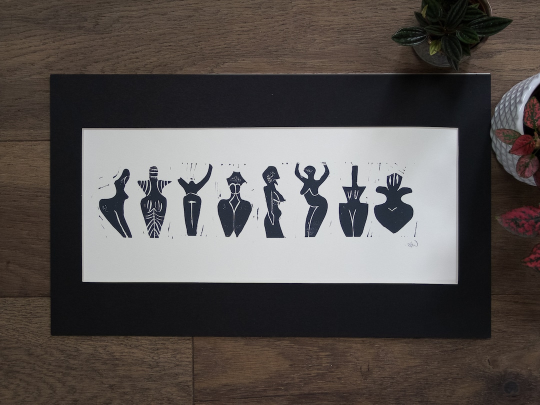 THE DANCING GODDESSES | Prehistoric Goddesses | Original Linocut Print ...