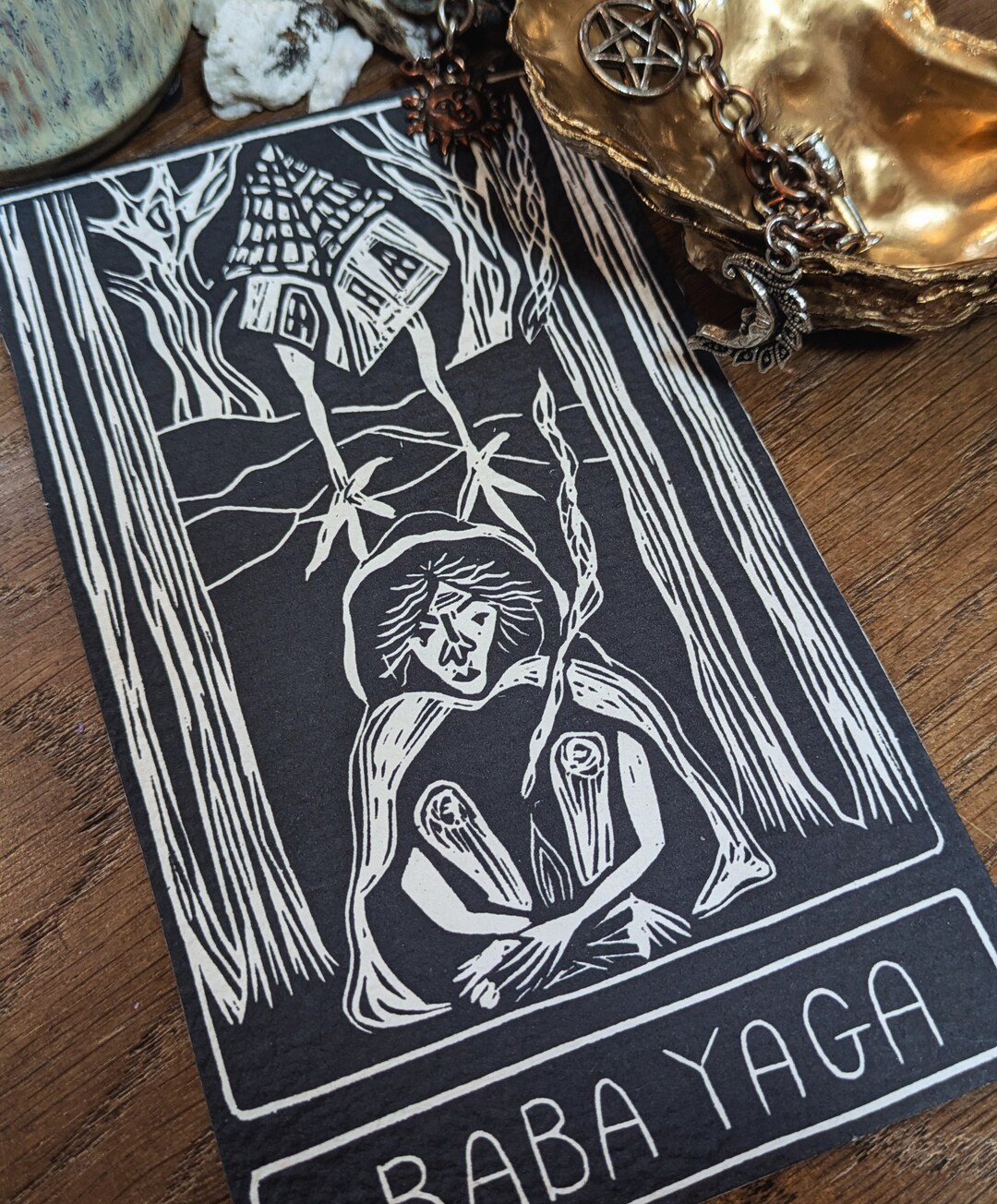 Baba Yaga Altar Card Goddess Oracle Card Handmade Linocut Art, Eco-friendly Gifts. - Etsy UK