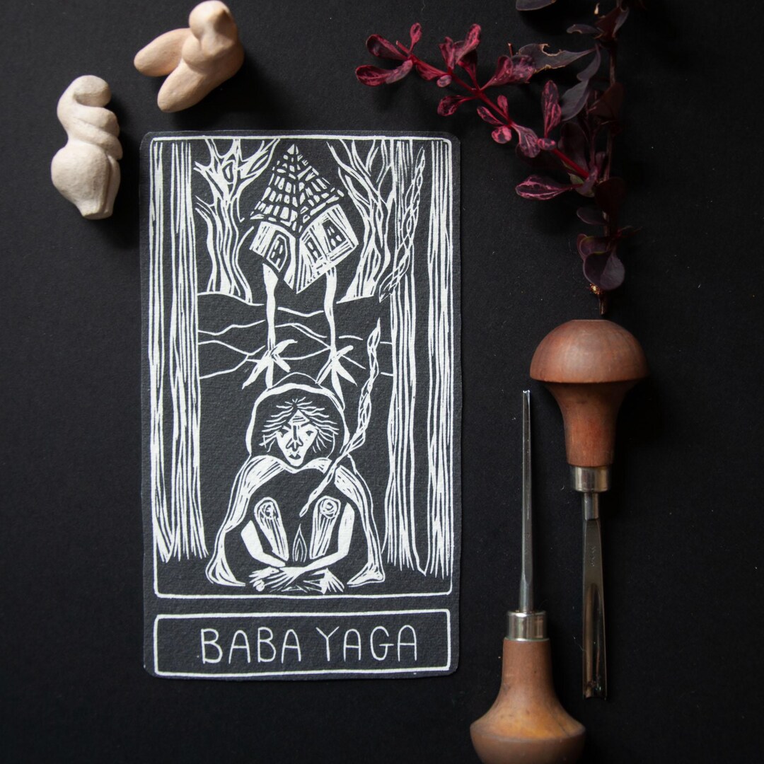 Baba Yaga Altar Card | Goddess Oracle Card | Handmade Linocut Art, Eco-friendly Gifts. - Etsy