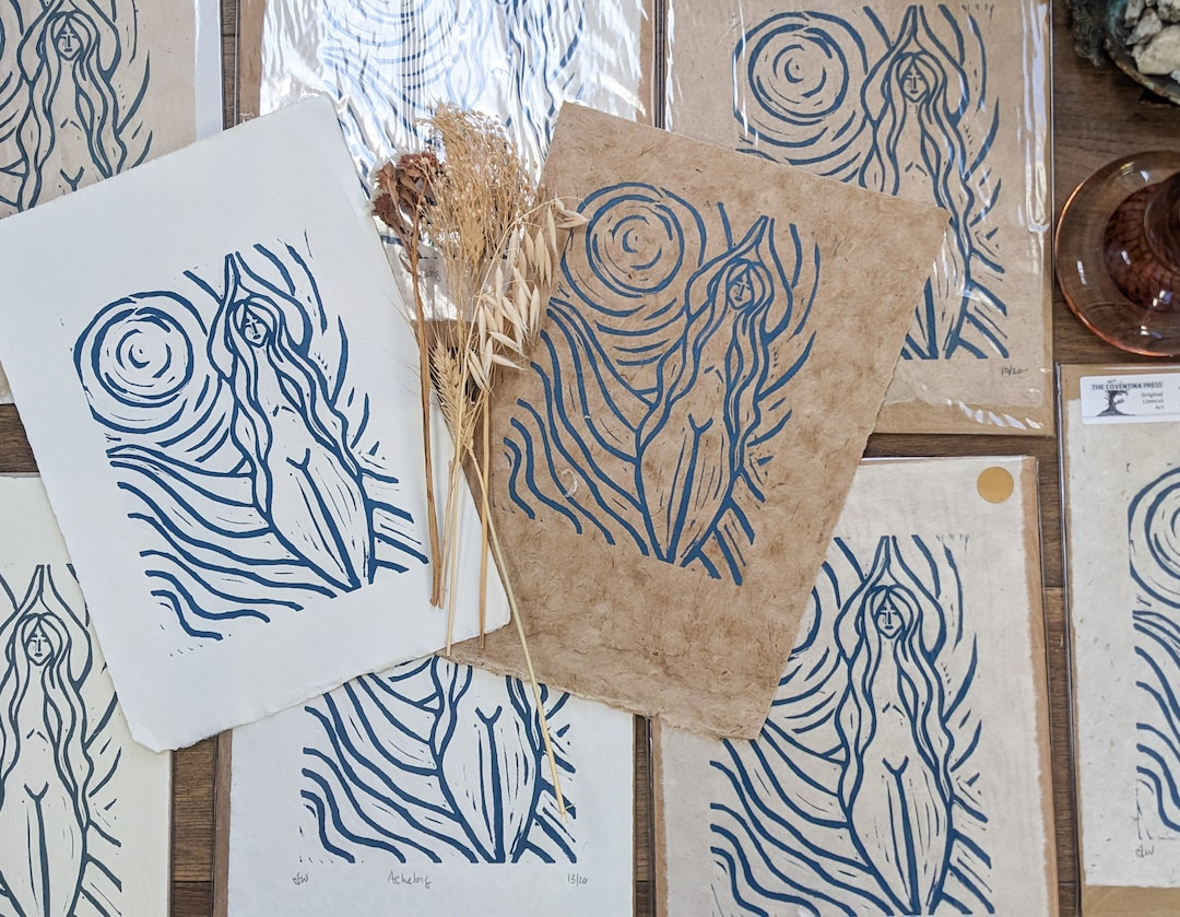 Achelois, Greek Moon Goddess Original Linocut Print - Etsy