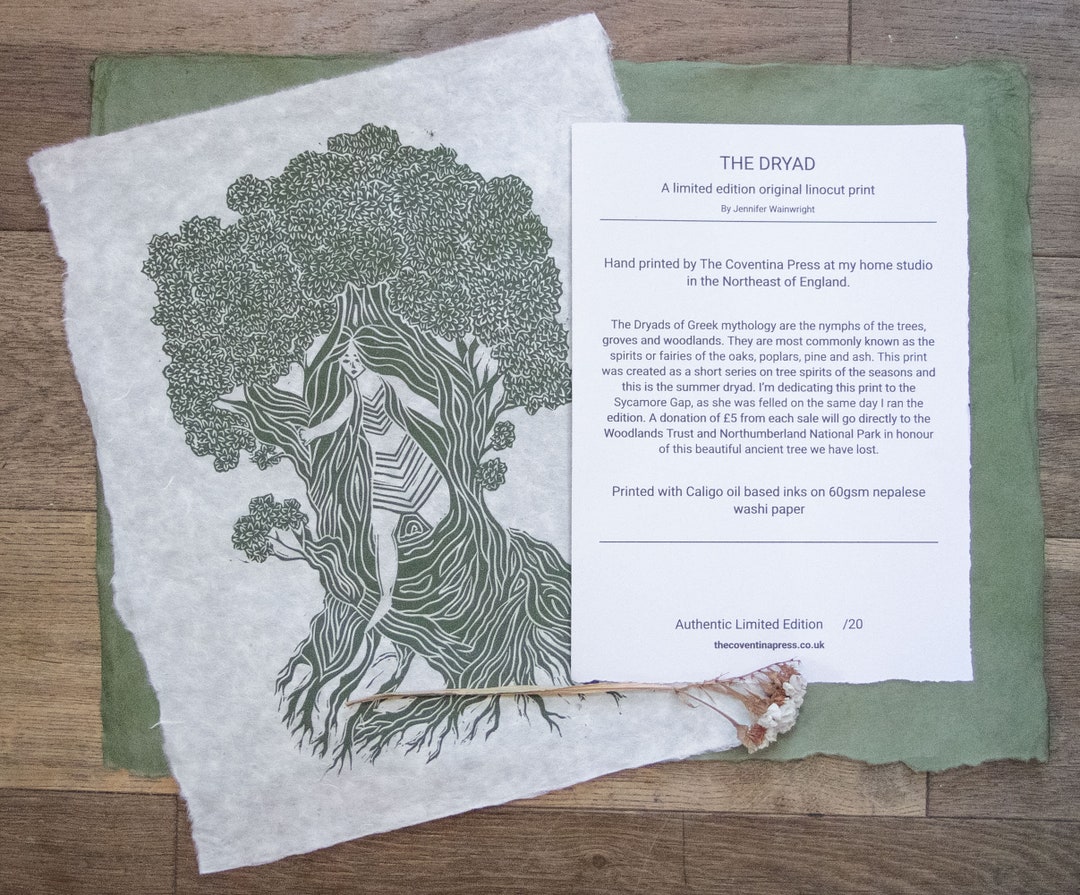 The Dryad Original Linocut Print Summer Tree Spirit - Etsy