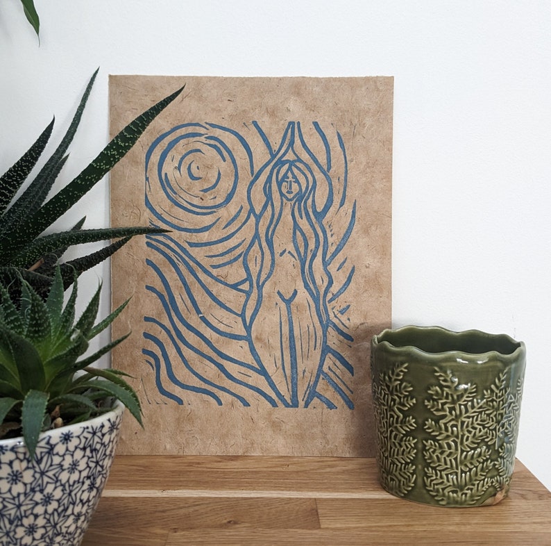 Achelois Greek Moon Goddess Original Linocut Print - Etsy