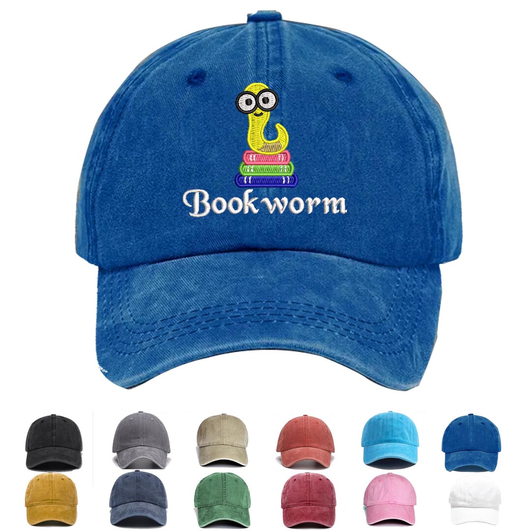 Bookworm Embroidered Hat, Embroidered Book Lover Hat, Reading Teacher ...