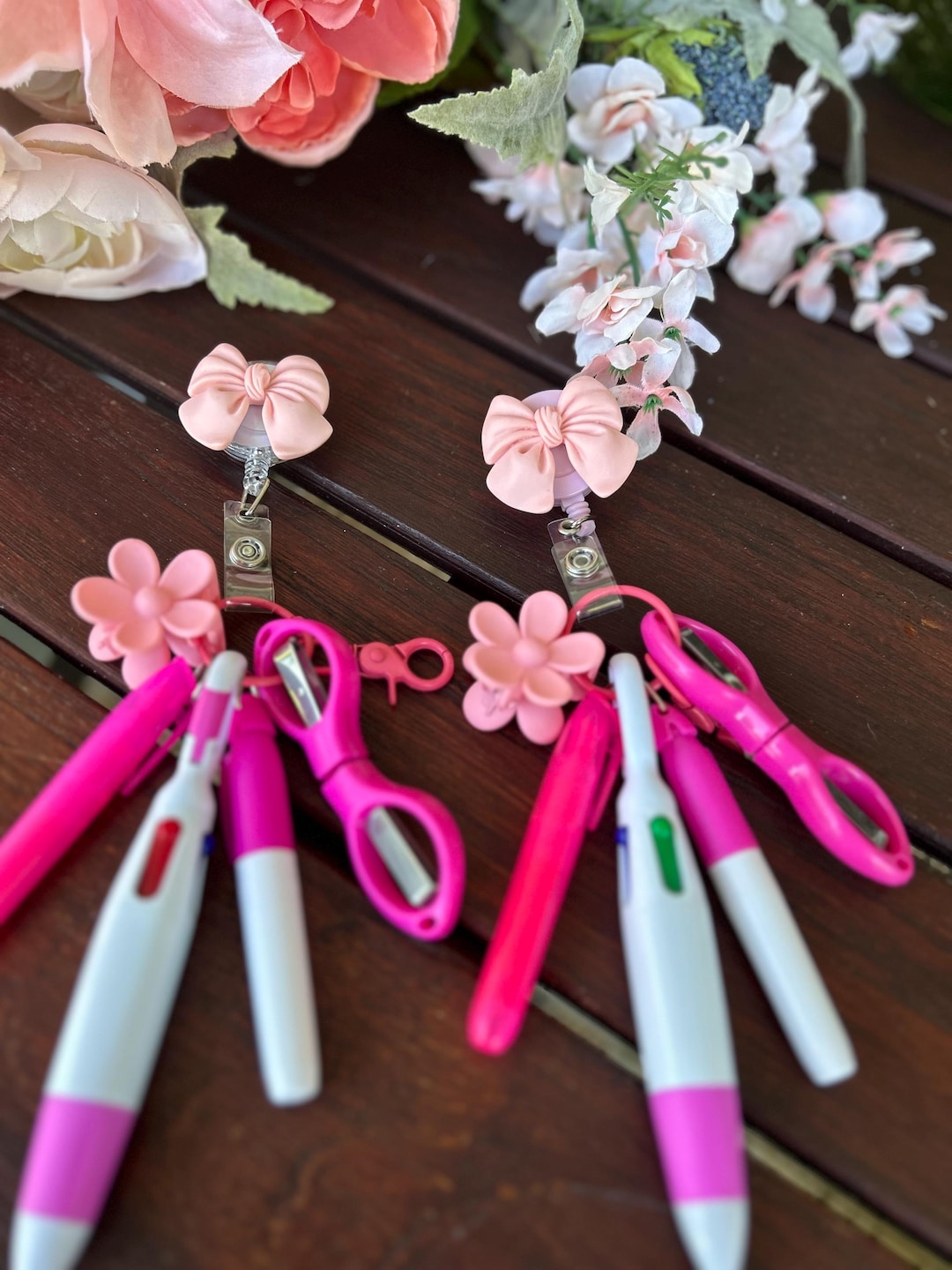 Floral or Coquette Badge Reel Set: Nurse Keychain With Pen, Marker, and ...