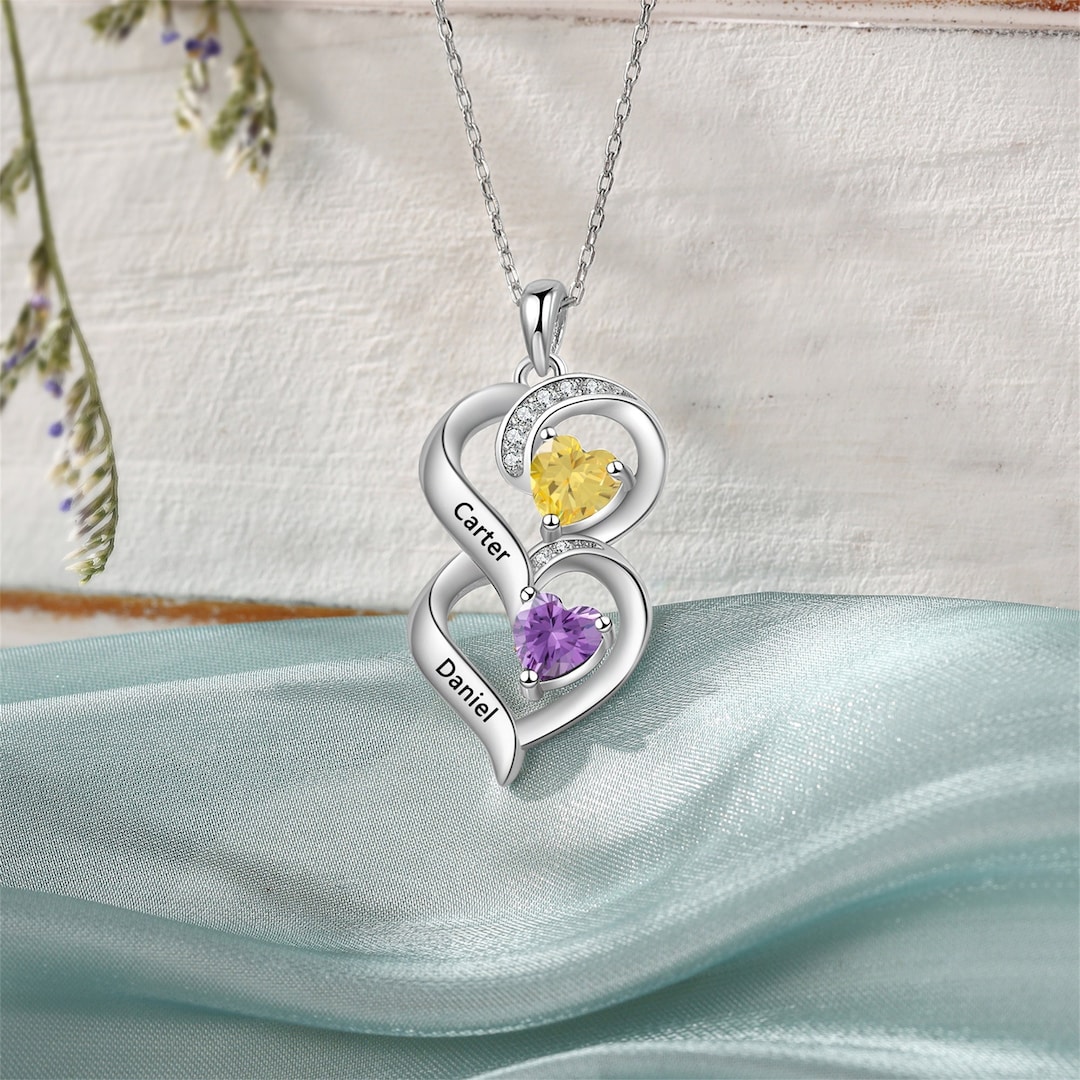 Multiple Heart Birthstone Necklace Custom Family Birthstone Necklace ...