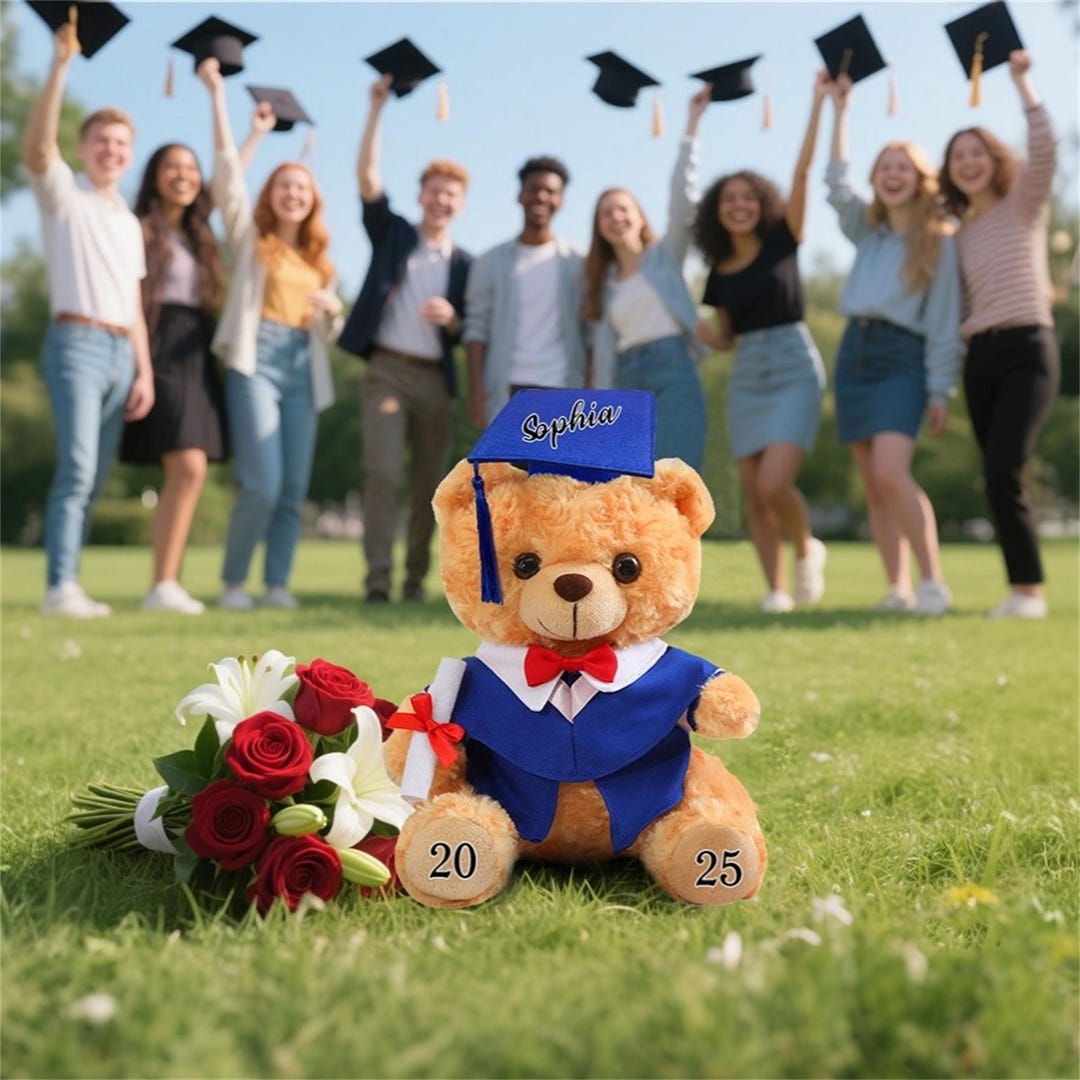 Personalized Graduation Bear, Custom Knitted Name Stuffed Teddy Bear ...