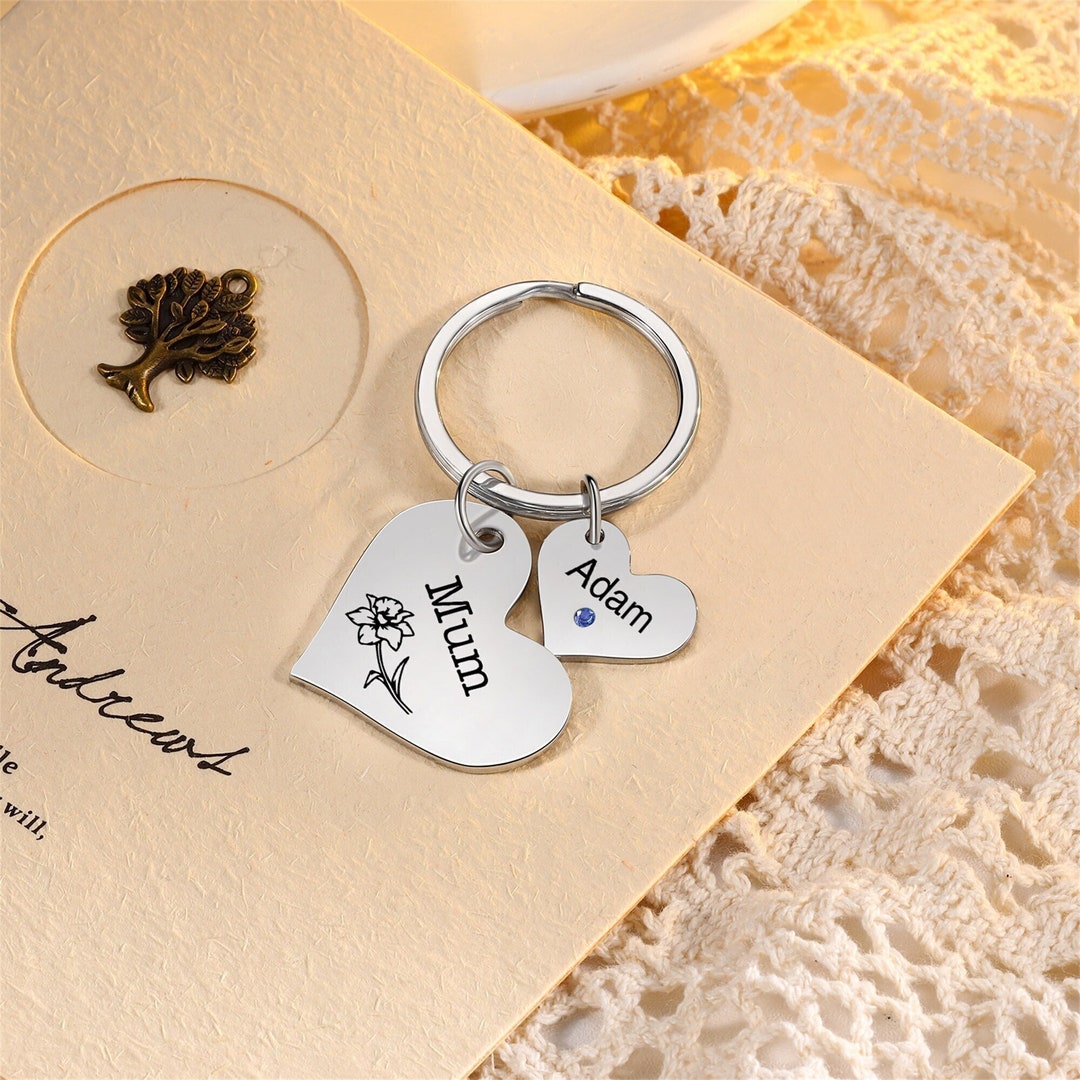 Keychain Set With Kids Names Charm Custom Family Keyring for Mom ...