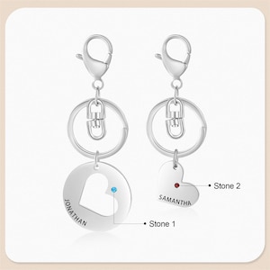 Custom Birthstone Couple Keychain Set 2pcs Heart Matching Keychain ...