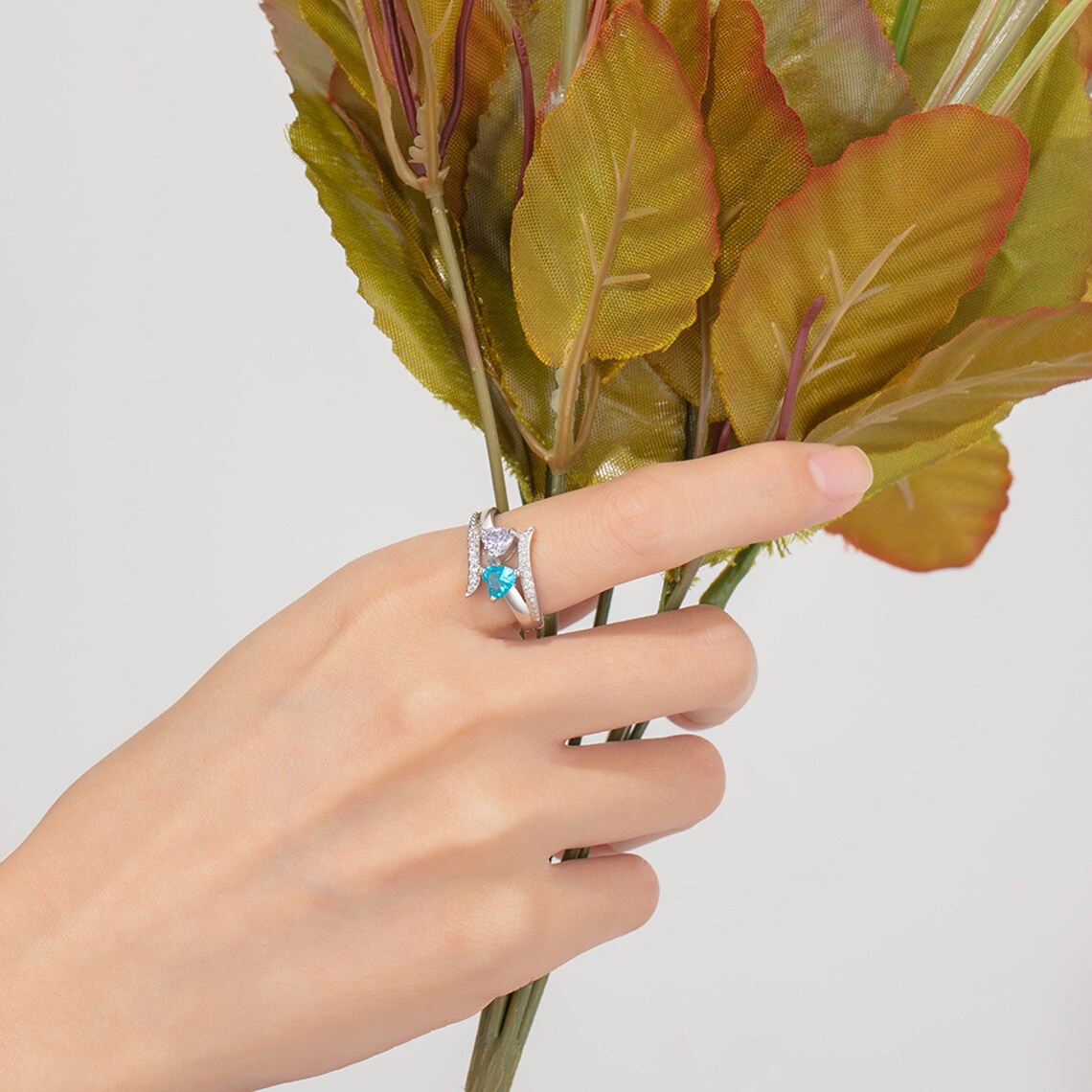 Personalized Custom 2 Birthstones Engagement Promise Ring for - Etsy