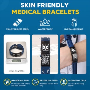 QR Code Medical Alert Bracelets for Men & Women Kids - Silicone ...