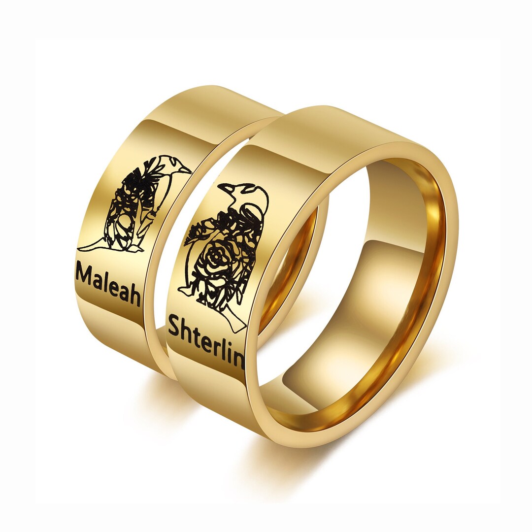 Promise Couple Ring Personalized Customized Name Penguin Pattern ...